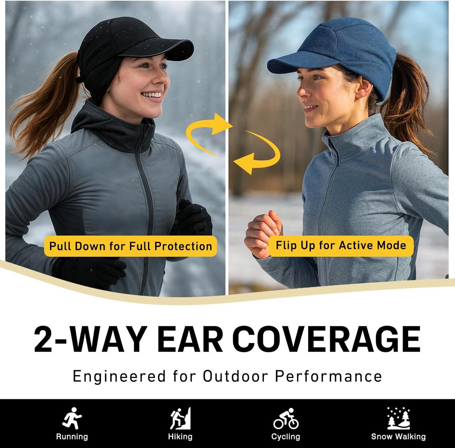 TOP-EX Ponytail Water-Repellent Ear Flap Reflective Running Friendly ...